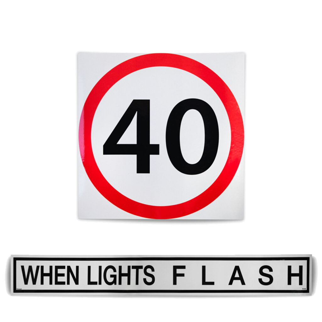 TS150 Large School Bus 40Km/h & When Lights Flash signage kit - Safebus